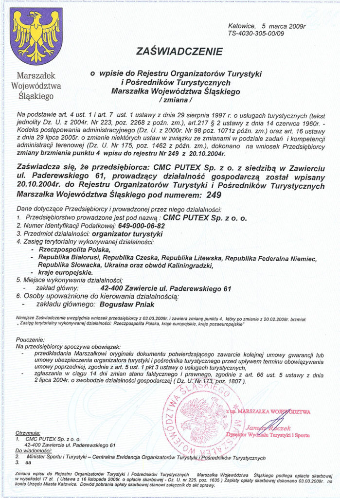 CERTYFIKATY – CMC Putex Sp. z o.o.